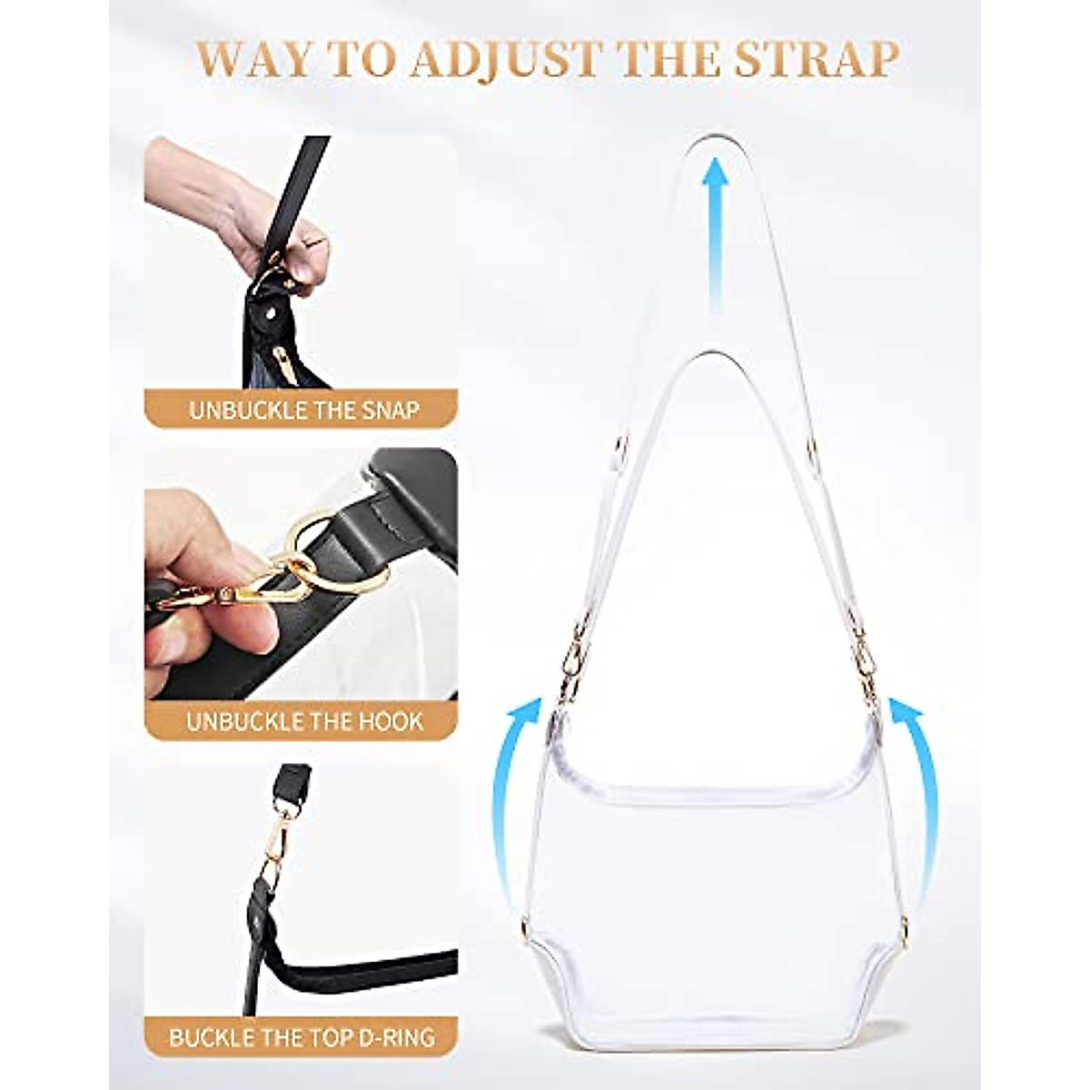 Vorspack Clear Bag Stadium Approved - Clear Purse for Women Clear Crossbody Bag with Adjustable Strap for Sports Events Concerts College - White