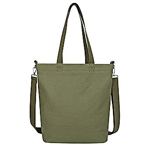 Iswee Canvas Tote Bag with Pockets Shoulder Bag Casual Top Handle Handbag Large Crossbody Bags for Women (Dark Green)