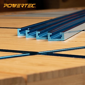 POWERTEC 71067V 48 Inch Double-Cut Profile Universal T-Track with Predrilled Mounting Holes, 1PK, Aluminum T Track for Woodworking Jigs and Fixtures, Drill Press Table, Router Table, Workbench
