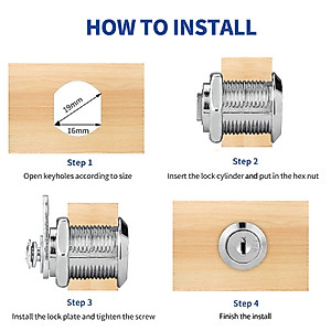 Cabinet Cam Lock, 5 Pack 1 Inch Keyed Alike Cam Lock with Keys Replacement for RV Storage Compartment Locks Truck Tool box Drawer Travel Trailer Cylinder Locks, Fits on 0.7" Max Door Thickness