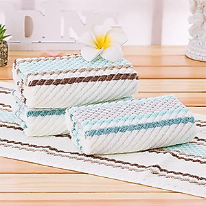Pidada Hand Towels Set of 2 Striped Pattern 100% Cotton Soft Absorbent Decorative Towel for Bathroom 13.4 x 29.5 Inch (Green)