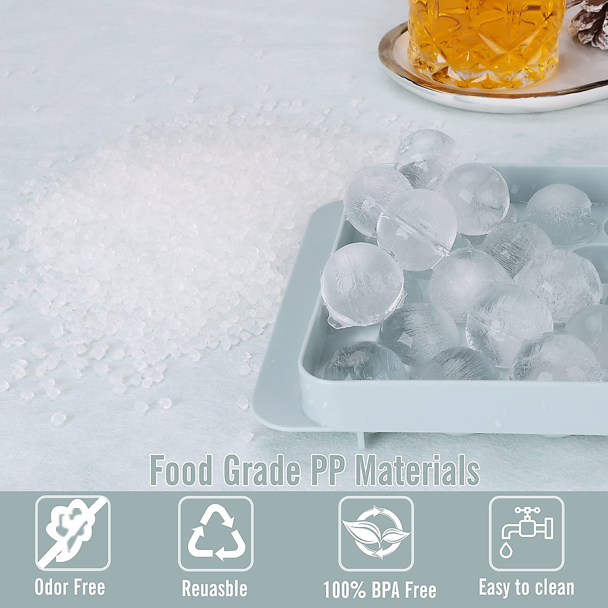 Ice Cube Tray with Lid & Bin 1IN Round Ice Cube Mold for Freezer 66PCS Ice Ball Maker Mold Small Ice Cube Trays Making Sphere Ice Chilling Cocktail Whiskey Tea Coffee (2 Ice Trays, 1 Ice Scoop & Bin)