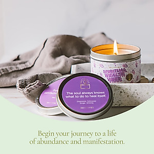 Magnificent 101 Spiritual Wealth Vibes 6-oz. Candle in Tin Holder; 100% Natural Soy Wax with Sage & Clove Essential Oils for Aromatherapy, Energy Cleansing, Meditation & Intention Setting; Great Gift