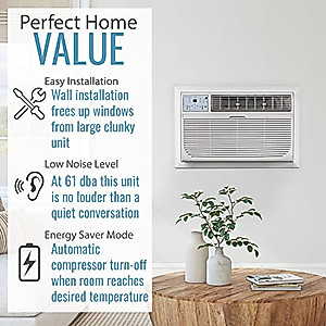 Keystone 12,000 BTU 230V Wall Mounted Air Conditioner & Heater with Dehumidifier Function - Quiet Wall AC & Heater Combo with Remote Control for Small & Medium Sized Rooms up to 550 Sq.Ft.