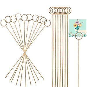 20pcs Floral Card Holder Picks, Metal Round Shape Golden Card Holder Gift Card Holder Fancy Flower Pick Clips Flower Bouquet Accessories for Party Wedding Flower Arrangements