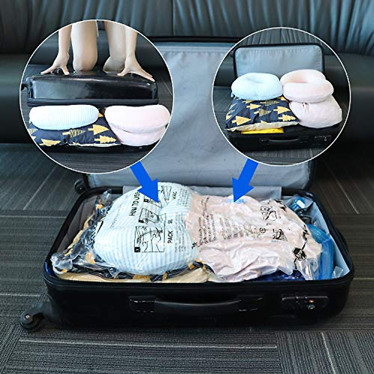 Amazon Basics Vacuum Compression Storage Bags with Hand Pump - 15-Pack (2 X-Jumbo, 5 Jumbo, 4 Large, 4 Medium) & Vacuum Compression Storage Bags with Hand Pump - Jumbo, 6-Pack