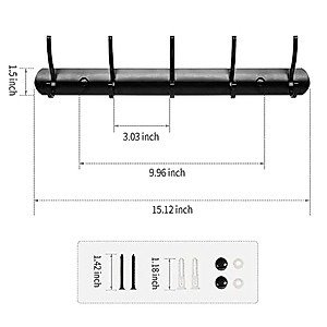 LIJCC 2 PCS Multifunction Heavy Duty 5 Coat Hooks Mounted Coat Hanger Rail Wall Hooks Wall Coat Hanger Coat Rack for Living roon Bathroom and so on,Black