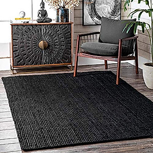 Agro Richer Rug Black Jute Hand Braided Rectangle Shape Home Living Room Living Room Farmhouse Carpet Rag Rug (180 x 240 CM (6x8 Feet))
