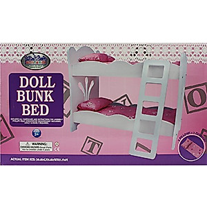 Matty's Toy Stop 18 Inch Doll Furniture White Wooden Bunk Beds with 2 Pink Pillows, 2 Pink Cushions & Ladder - Fits American Girl Dolls