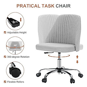 Office Chair Cute Desk Chair, Modern Fabric Home Office Desk Chairs with Wheels, Mid-Back Armless Vanity Swivel Task Chair for Small Space, Living Room, Make-up, Studying
