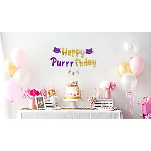 Happy Purrrthday Glitter Banner – Cat Birthday Banner and Decorations – Funny Kitten Birthday Party Supplies and Gifts