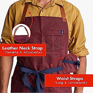 Hedley & Bennett Napa Valley Waxman Apron - 100% Cotton, 12.05 oz Waxed Canvas Apron with Pockets & Adjustable Leather Strap for Grilling, Baking, BBQ, Cooking - Professional Chef Apron