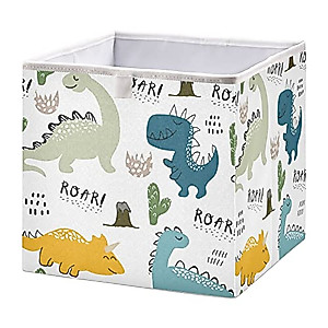 Childish Dinosaur Storage Baskets for Shelves Foldable Collapsible Storage Box Bins with Cube Closet Organizers for Pantry Organizing Shelf Nursery Home Closet,16 x 11inch