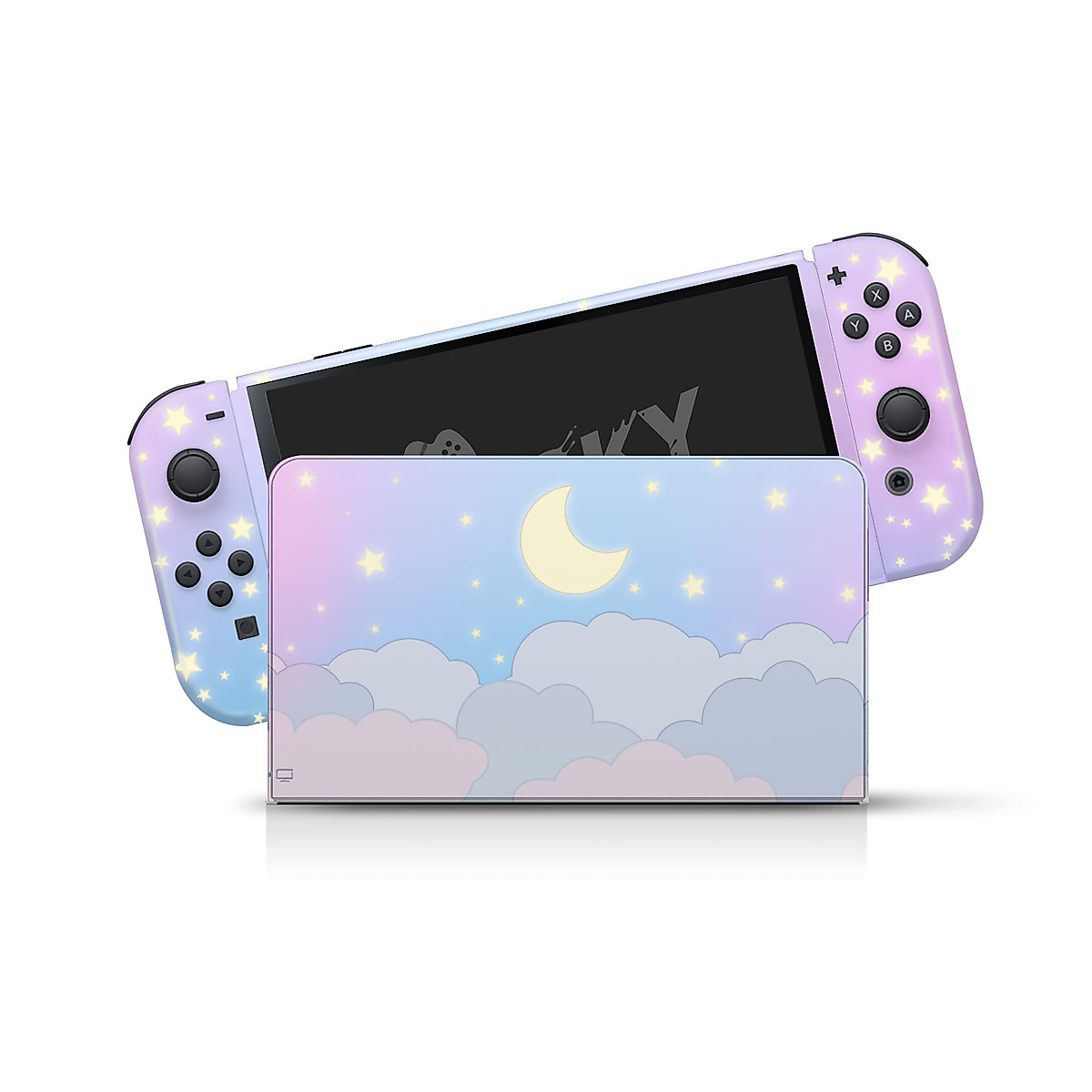 Tacky Design BlueClouds skin for Nintendo Switch OLED Skin - Vinyl 3M Stickers set - Cute Moon skin Compatible with Nintendo Switch OLED Skin Joy Con, Console, Dock - Decal Full Wrap