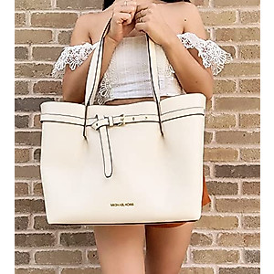Michael Kors Emilia Triple Compartment Shoulder Tote Light Cream Leather