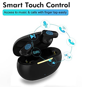 EIOSUN Bluetooth 5.3 Wireless Earbuds, Bluetooth Sport Earbuds with 4 Mics Noise Canceling IPX6 Sweatproof 24H Playtime Comfortable Half in-Ear TWS Earbuds Black