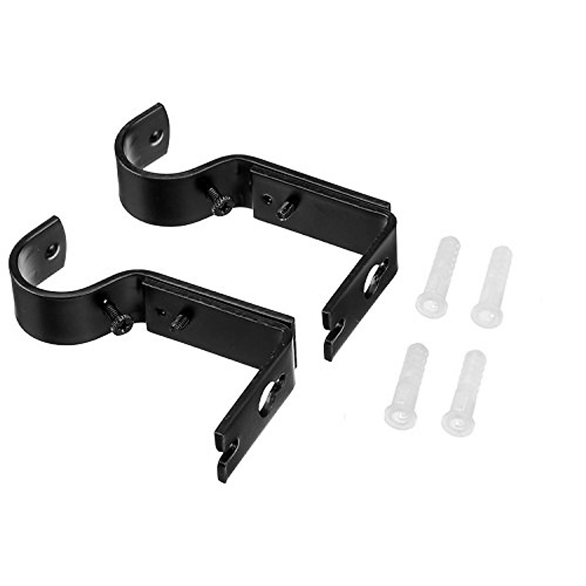 Amazon Basics Adjustable Curtain Rod Wall Bracket Hooks, Set of 2, Black