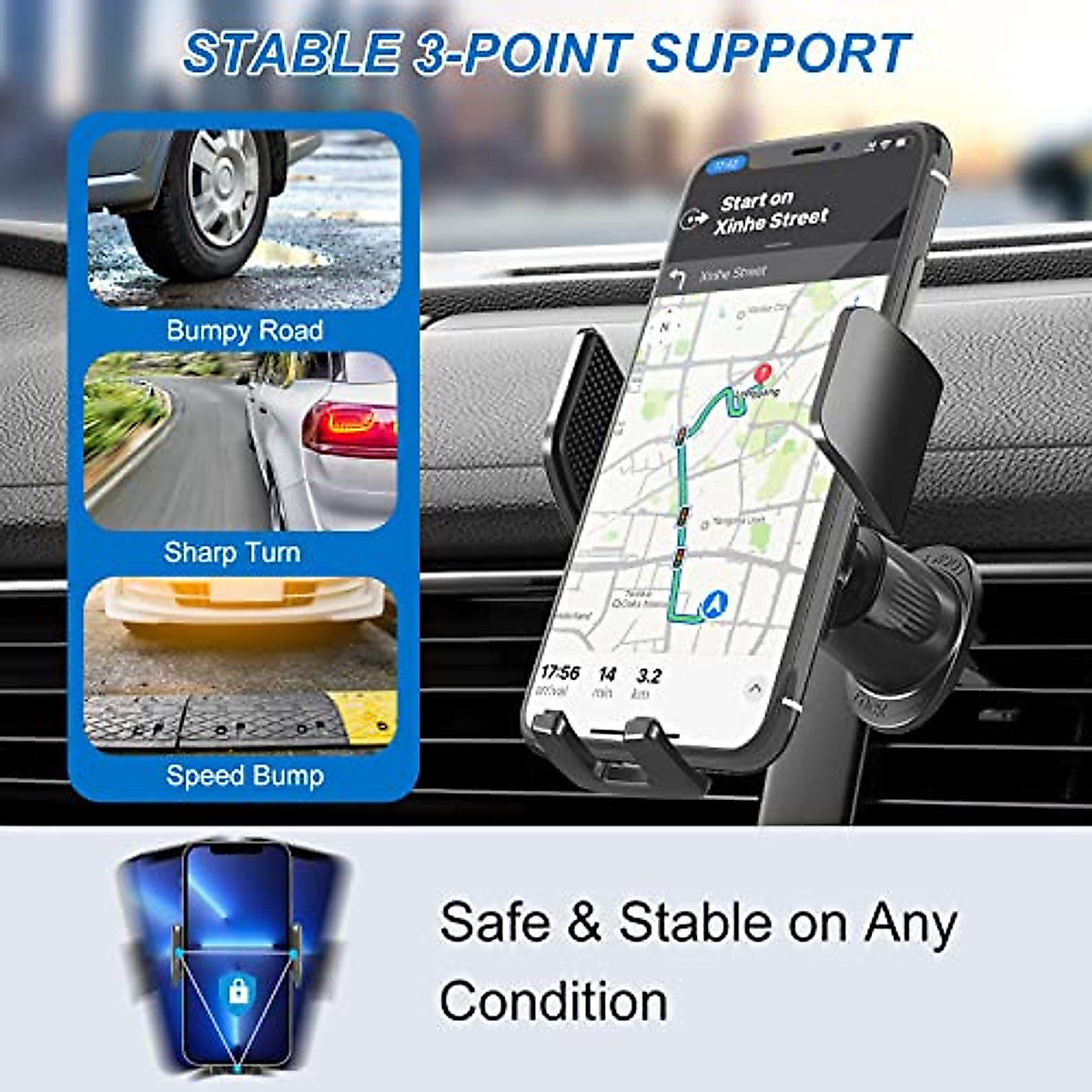 Car Vent Phone Mount, [Upgraded Steel Hook] Car Phone Holder Mount, Stable Air Vent Clip Cell Phone Holder for Car, Universal Car Cradle Compatible with iPhone 14/13/12 Pro Max/Samsung S22 All Phones