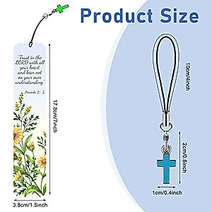 24 Pieces Christian Bookmarks for Women Flower Bible Verse Book Marks Floral Religious Bookmarks Christian Gift with 24 Pcs Cross Pendants for Reading Reward, Church Decoration (Flower Style)