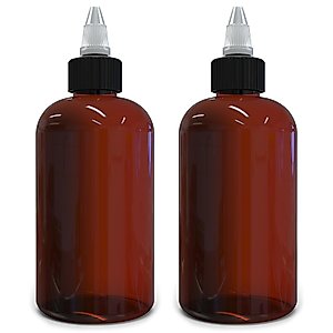 BRIGHTFROM Twist Top Applicator Bottles, 8 OZ Amber, Squeeze Empty Round Plastic Bottles, BPA-Free, PET, Refillable, Open/Close Nozzle (Black) - Multi Purpose (Pack of 2)