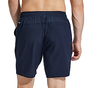MIER Men's 7 Inch Dry Fit Athletic Running Shorts with Zipper Pockets - No Liner Workout Gym Active Shorts, Navy Blue, M