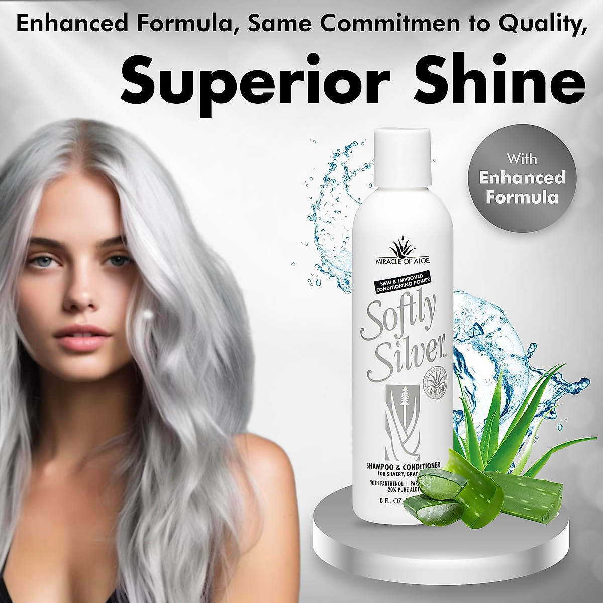 Softly Silver Shampoo Improved Conditioning formula for Gray Hair, 2 in 1 Purple Restorative Hair Wash for Mature Hair, Adds Luster, Bounce & Body, with Panthenol and 20% Pure UltraAloe