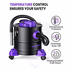 VANPORE Ash Vacuum for Pellet Stoves: 5.2 Gallon Fireplace Ash Vac with 1200w Powerful Suction & Wheeled Base - Ash Vacuum Cleaner for Fireplaces, Pellet Grill, Wood Stove, Fire Pits
