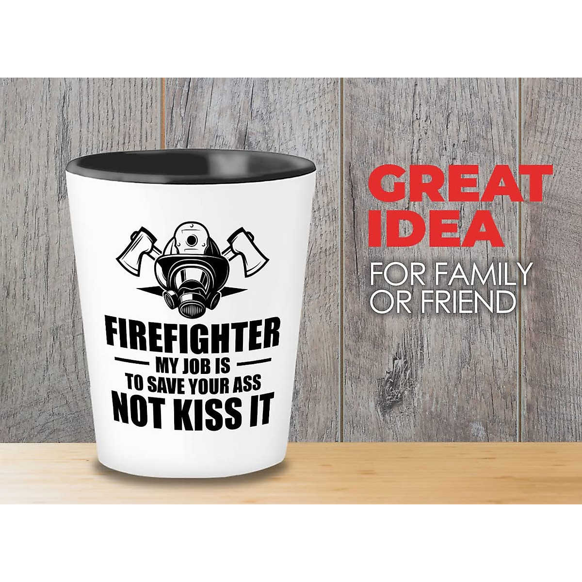 Flairy Land Firefighter Shot Glass 1.5oz - save your ess - Fire Chief Fireman, Fire Department, Rescuer, Fire Helmet, Firefighter Dad, Firefighter Mom