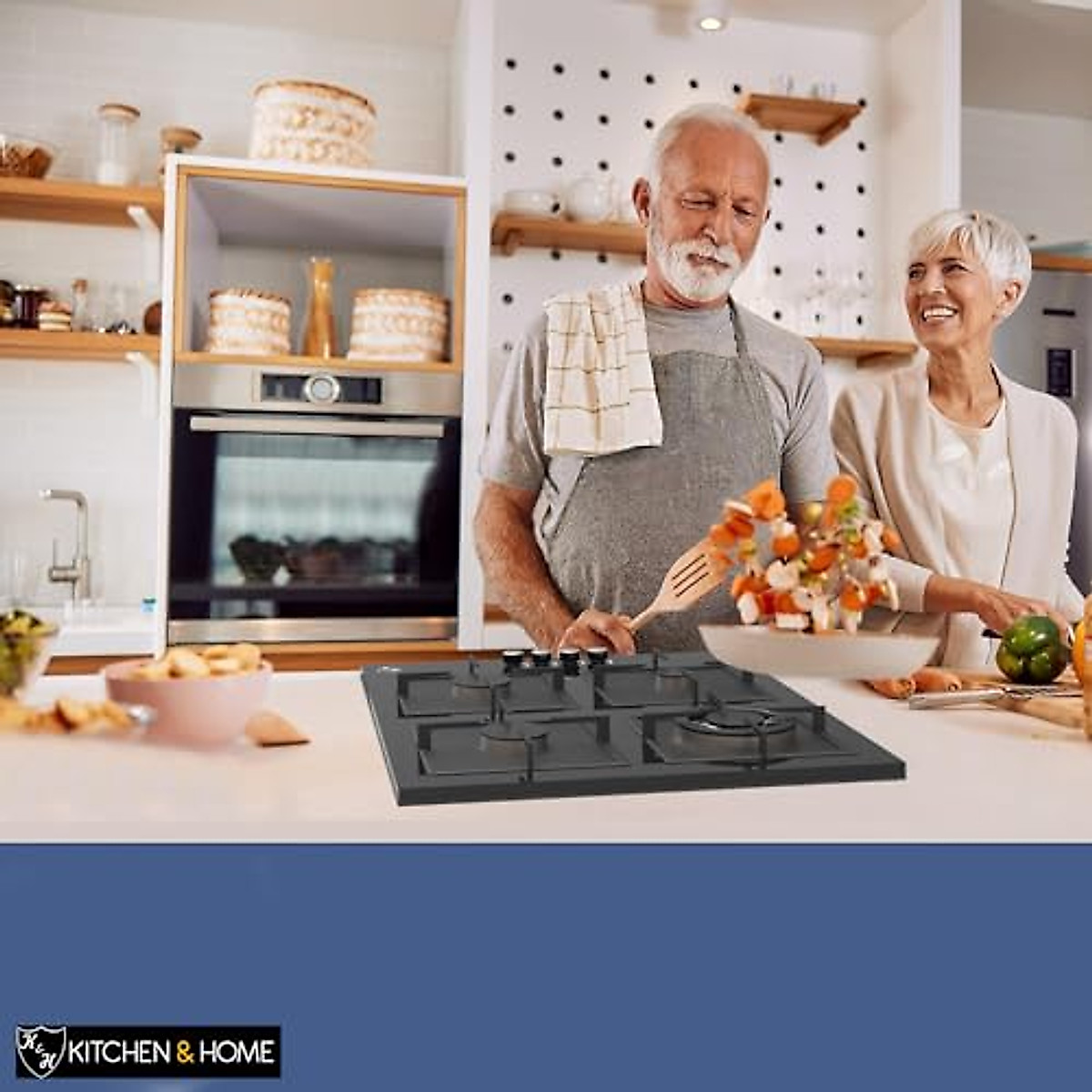 K&H 4 Burner 24 Inch Built-in LPG/Propane Gas Stove Top Glass Surface Cast Iron Cooktop UL/ETL Certified 4-GCW-LPG