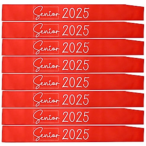 Generic Senior Sash 2025, 8 Pack Silver Glitter Red Satin Finally Graduated Senior Cheerleader Sashes for Class of 2025 Graduation Party Supplies