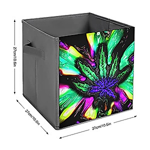 Trippy Psychedelic Leaf Storage Bins Cubes Foldable Fabric Organizers with Handles Clothes Bag Book Box Toys Basket for Shelves Closet 10.6"