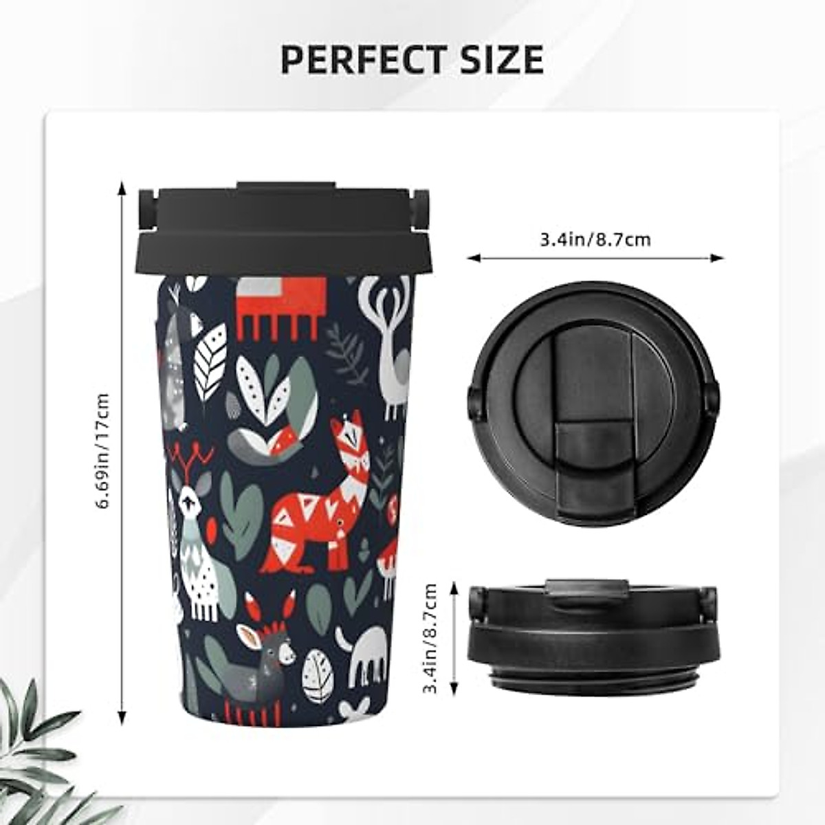 WANGZHAO Scandinavian Animals Print Double Wall Stainless Steel Vacuum Insulated Tumbler Cup Home Thermal Cup