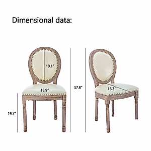 Nrizc French Country Dining Chairs Set of 4, Leather Farmhouse Dining Room Chairs with Round Back, Solid Wood Legs, Oval Side Chairs for Kitchen/Bedroom/Dining Room