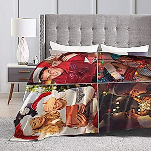 MAZU Custom Blanket Personalized with Photo Collage or Any Text Logo Throw Blankets, Christmas, Birthday Anniversary Wedding Gifts Customized Gift for Dad, Mom, Friends or Couples, 4 Photos Collage