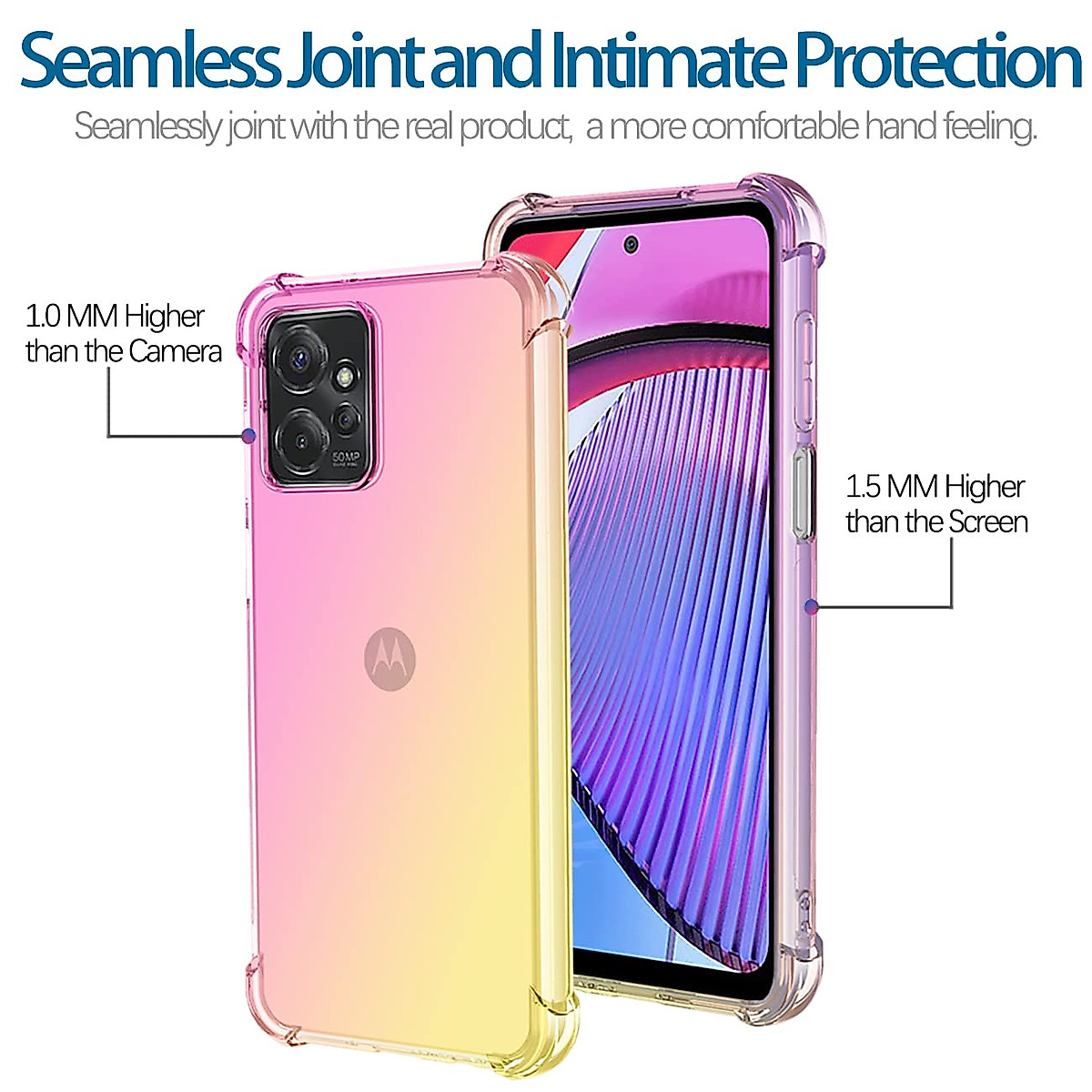 KOARWVC Case for Motorola ThinkPhone Case, Moto ThinkPhone 5G Case, Crystal Clear Case Gradient Slim Anti Scratch TPU Shockproof Protective Phone Cases Cover for Motorola ThinkPhone (Pink/Gold)