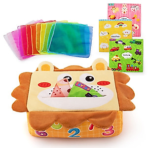 Magic Baby Tissue Box Toy,Funny Sensory Toys for Toddlers,Montessori Toys for Babies 6-12 Months,Soft 6-9-12-24 Month Old Baby Toys,Early Learning Infant Toys Gifts with Crinkle Squares Play Scarves