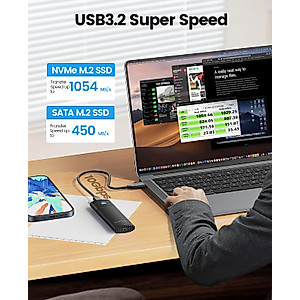 ORICO M.2 NVMe SATA SSD Enclosure Adapter Tool-Free, USB C 3.2 Gen 2 10Gbps NVMe, 5Gbps NGFF SATA PCIe M-Key(B+M Key) 2230/2242/2260/2280, Aluminum External M2 Reader Support UASP Trim- PWDM2-BK