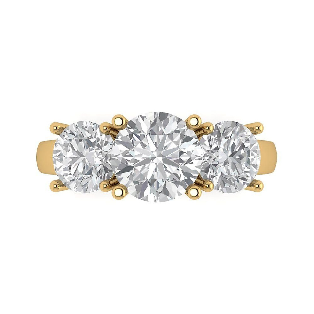 3.25 Ct Brilliant Round Cut Clear Simulated Diamond 14K Yellow Gold Three Stone Engagement Promise Bridal Ring Size 3.5