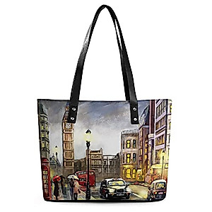 Womens Handbag London Street England Landscape Leather Tote Bag Top Handle Satchel Bags For Lady