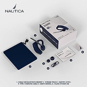 Nautica T80 Single Ear Bluetooth Headset, Office Bluetooth Headset, Wireless Earpiece for Cell Phone, Hands-Free Earphone with Microphone to Call On-The-Go, Compatible with iPhone & Android Phones