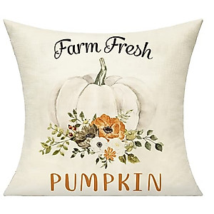 WOKANI Fall Thanksgiving Decor Throw Pillow Covers 18x18 Outdoor Pumpkin Autumn Harvest Decoration Garden Flowers Cushion Cases Outside Rustic Boho Decorative for Patio Porch Home Couch Sofa Set of 4