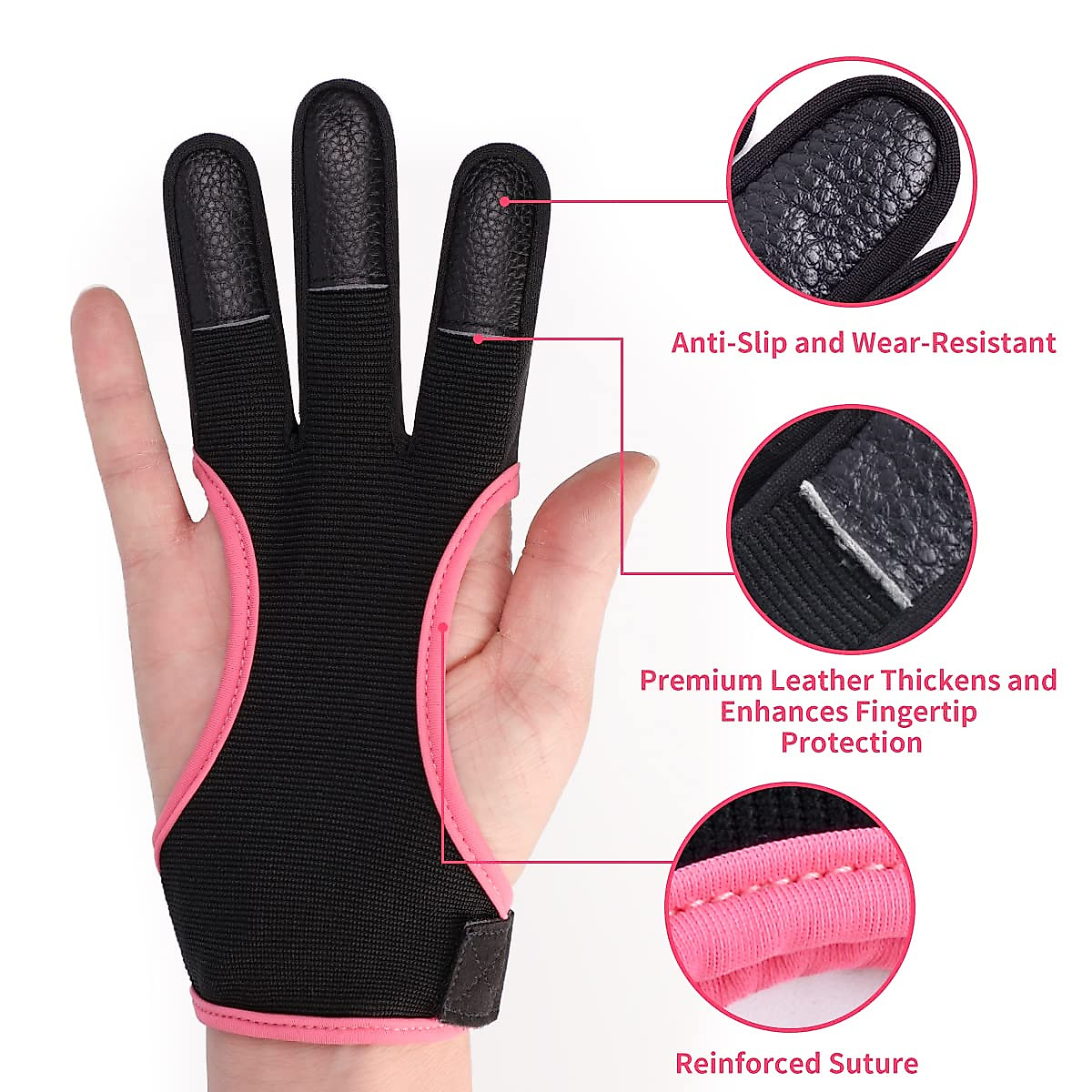 LWANO Archery Gloves Leather Practice Hunting Three Finger Protector for Youth Adult Beginner (pink, Small)