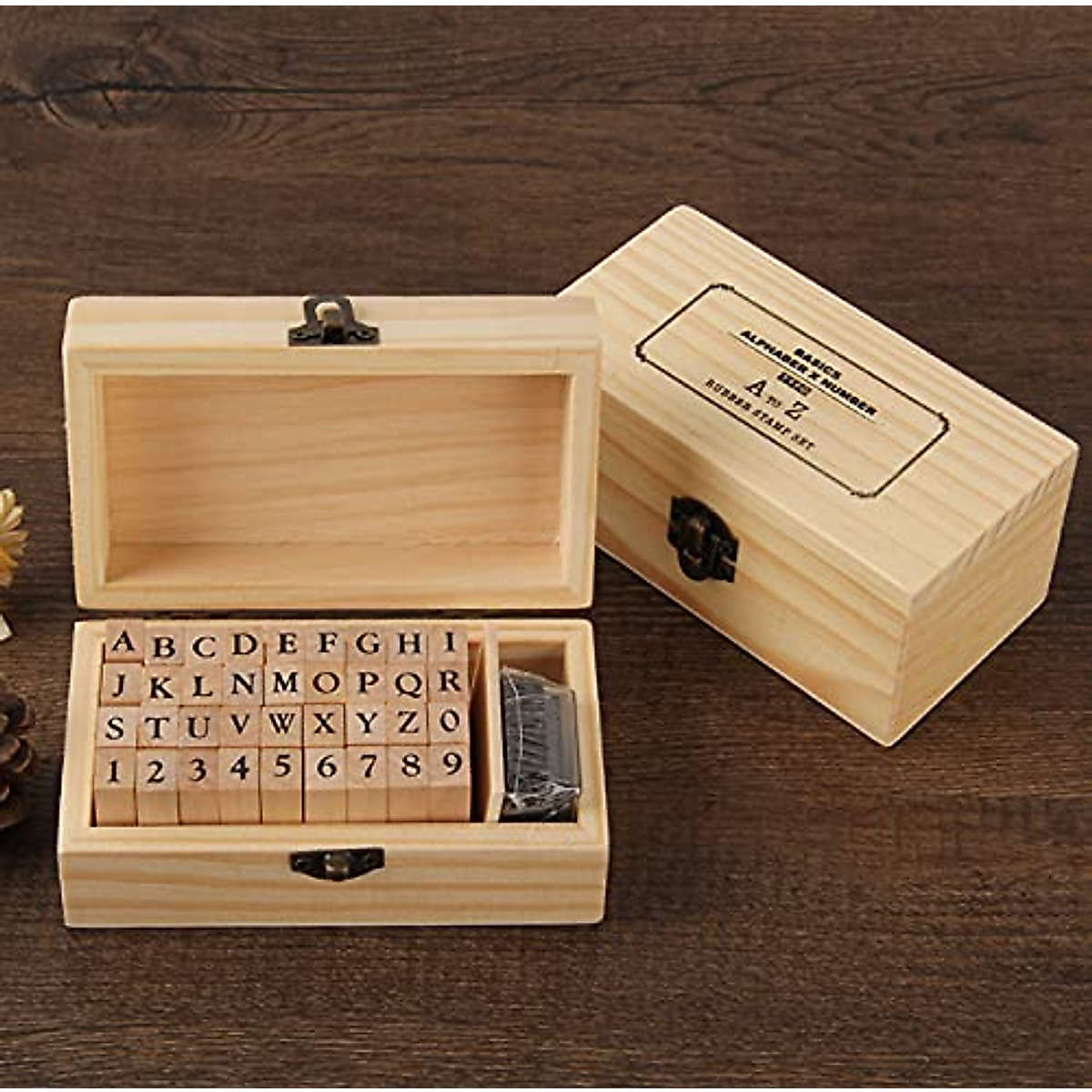 Wooden Rubber Stamps Kit, 36pcs Vintage Wooden Rubber Alphabet Letter Number Stamps Set, Craft Ink Stamp Stamper Seal Set with Wooden Storage Box - for Card Making, DIY Planner, Scrapbooking