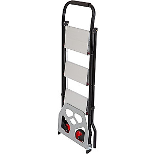 LEADALLWAY 3 Step Ladder Dolly Cart 2-in-1 Portable No-Slip Folding Step Stool