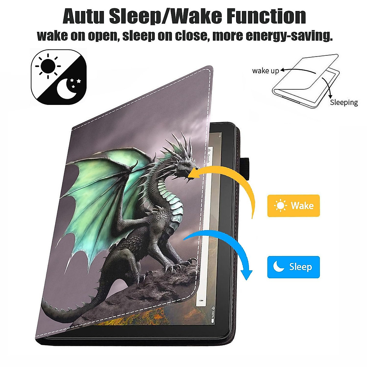 JDHJFBFJNP Case for All-New Fire HD 10/Fire HD 10 Plus Tablet 10.1" (11th Generation, 2021 Release) - PU Leather Stand Flip Cover with Card Slot & Pencil Holder, Dragon