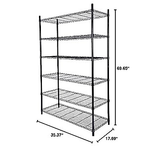YSSOA Heavy Duty 6-Shelf Shelving, Wire Shelving, Adjustable Storage Units, 48'' D x 18'' W x 82'' H, 6 Tier, Black