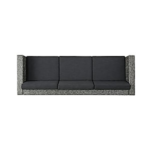 Christopher Knight Home Puerta Outdoor Wicker 3-Seater Sofa, Mix Black / Dark Grey Cushion