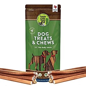 Supreme 12-inch Thin Bully Sticks by Sancho and Lola’s (10 Pack) All-Natural, Long-Lasting Dog Chew Treats - Free-Range, Grass-Fed Beef - Low Odor