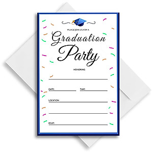LoaHak Graduation invitations blue with envelopes Grad Celebration Announcement Cards 20 Pack (003) (GRAD(077))