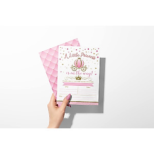 Your Main Event Prints Princess Baby Shower Invitation, Royal Pink and Gold Carriage Baby Sprinkle, 20 Fill in Invitations and Envelopes
